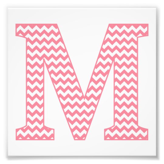 Classic Preppy Pink Chevron Letter M Monogram Photo Print | Zazzle.com