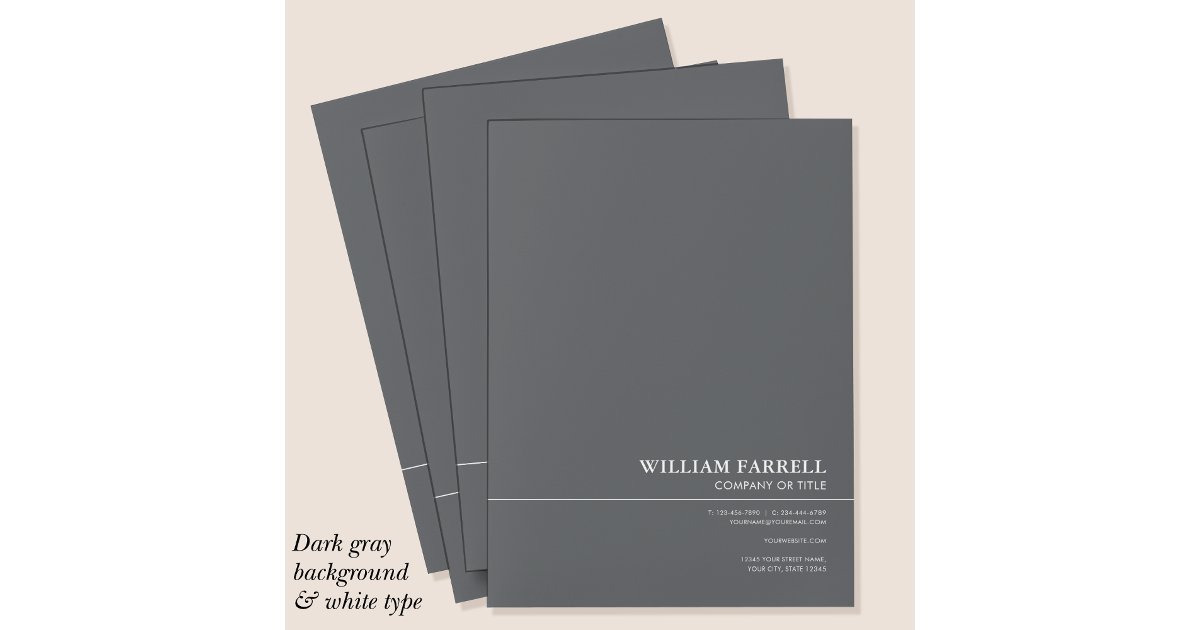 Classic Professional Dark Gray White Pocket Folder | Zazzle