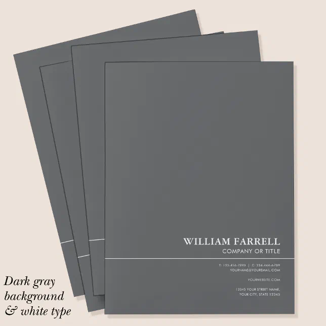 Classic Professional Dark Gray White Pocket Folder | Zazzle
