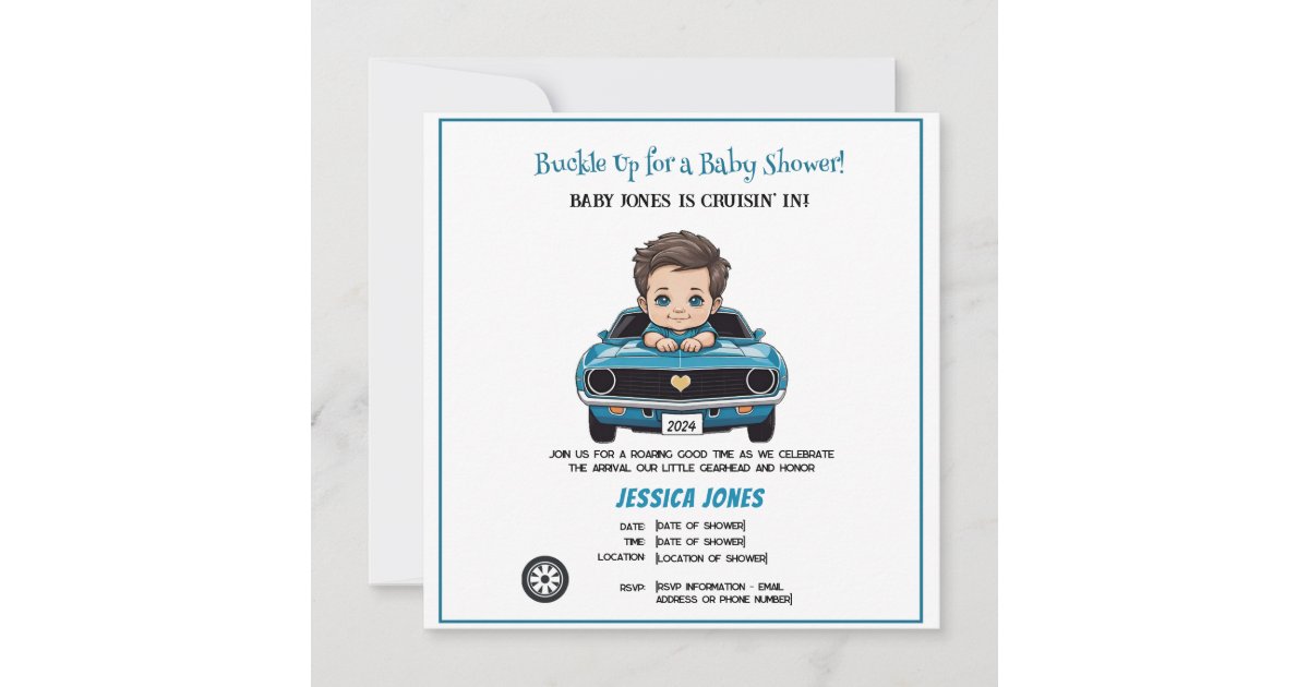 Classic Race Car Baby Boy Cruisin' In Shower Save The Date | Zazzle