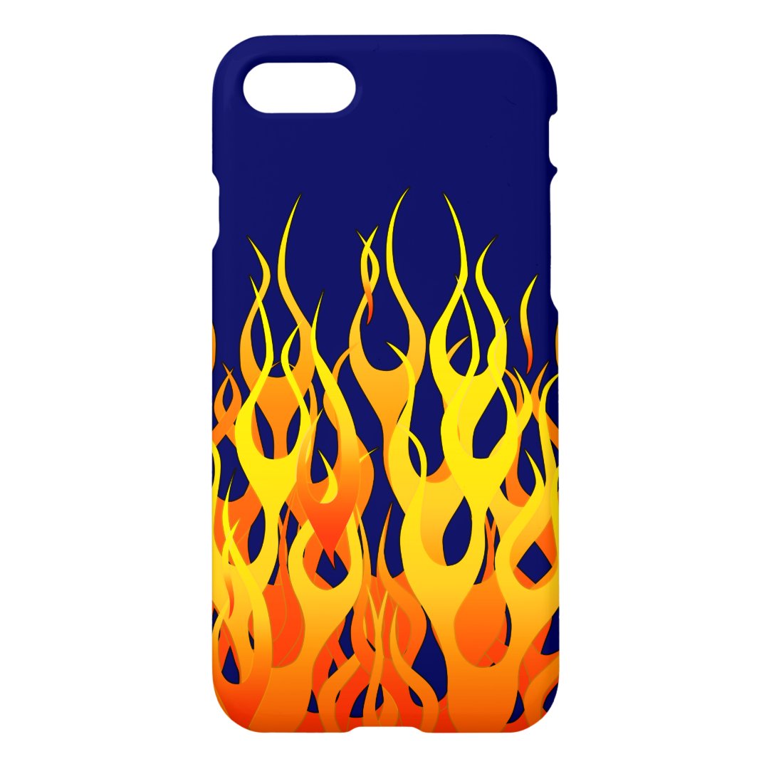 Classic Racing Flames Fire on Navy Blue iPhone Case | Zazzle