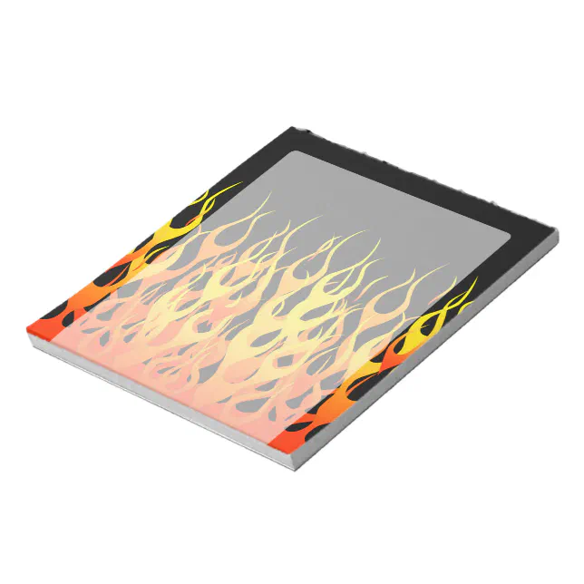 Classic Racing Flames on Solid Black Notepad | Zazzle