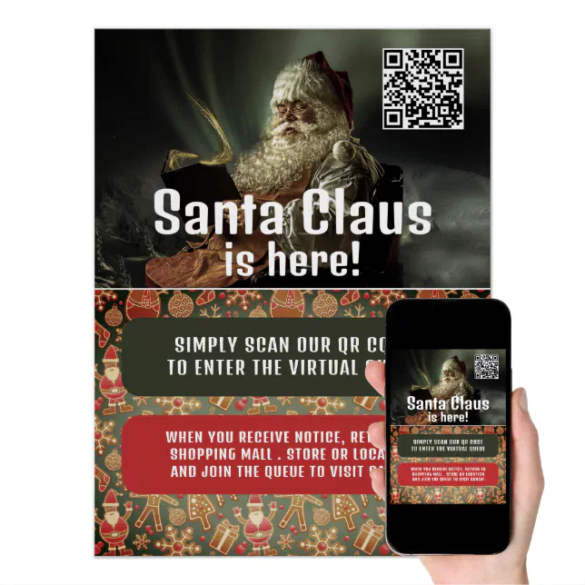 Classic Reading Santa, Visit Santa, QR Code Queue Poster | Zazzle
