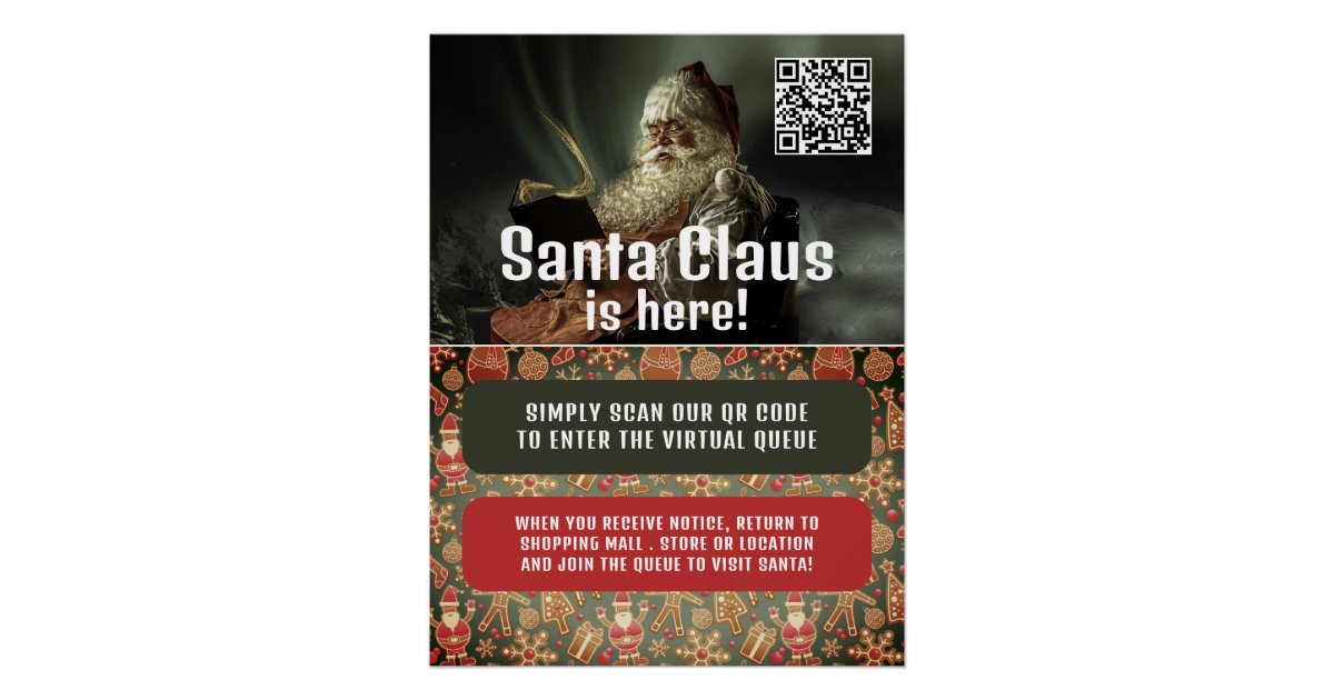 Classic Reading Santa, Visit Santa, QR Code Queue Poster | Zazzle