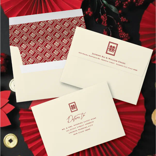 Classic Rectangle Double Happiness Chinese Wedding Envelope | Zazzle