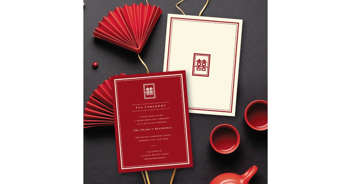 Classic Rectangle Double Happiness Tea Ceremony Invitation | Zazzle