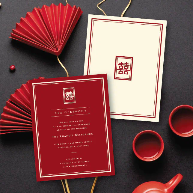 Classic Rectangle Double Happiness Tea Ceremony Invitation | Zazzle