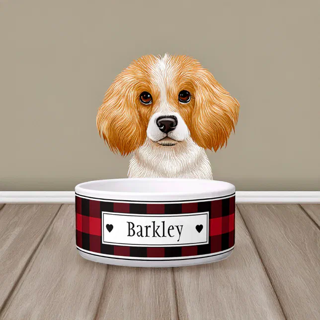 Classic Red and Black Buffalo Plaid Name Bowl | Zazzle