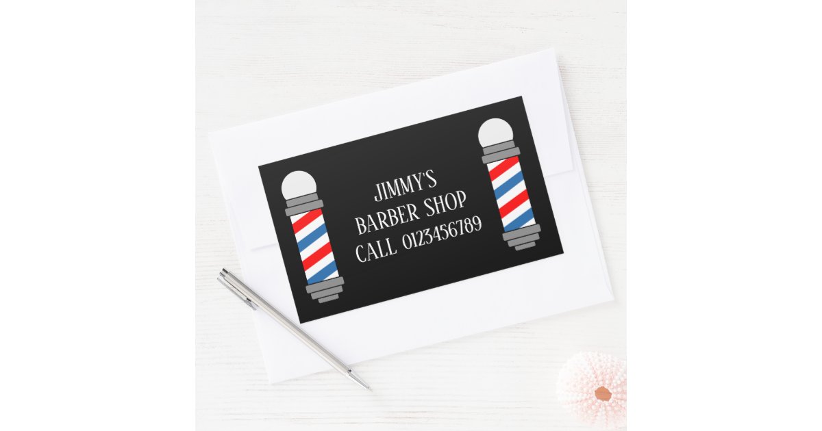 Classic red and blue barber shop pole hair stylist rectangular sticker ...