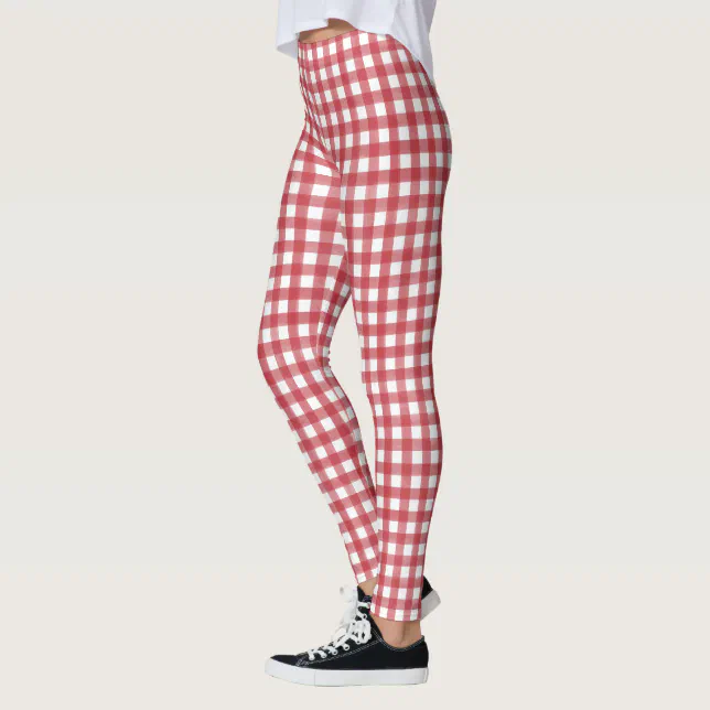 Classic Red and White Gingham Plaid Patterned Leggings | Zazzle
