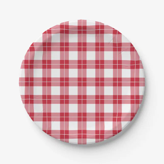 Classic Red and White Plaid Pattern Paper Plates | Zazzle