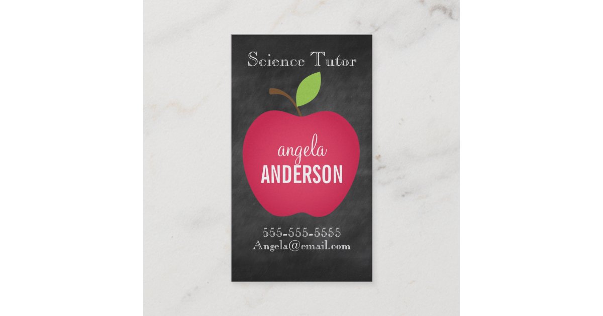 Classic Red Apple Chalkboard Teacher Business Card | Zazzle