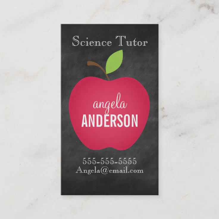 Classic Red Apple Chalkboard Teacher Business Card | Zazzle