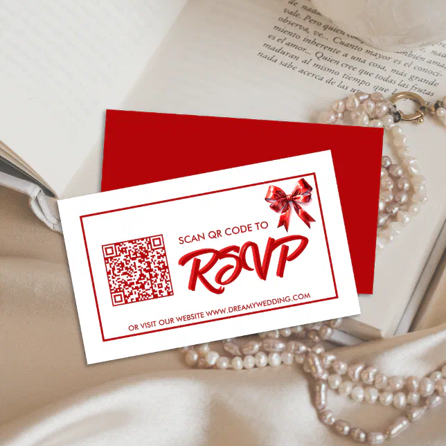 Classic Red Bow Wedding RSVP QR Code Enclosure Card | Zazzle