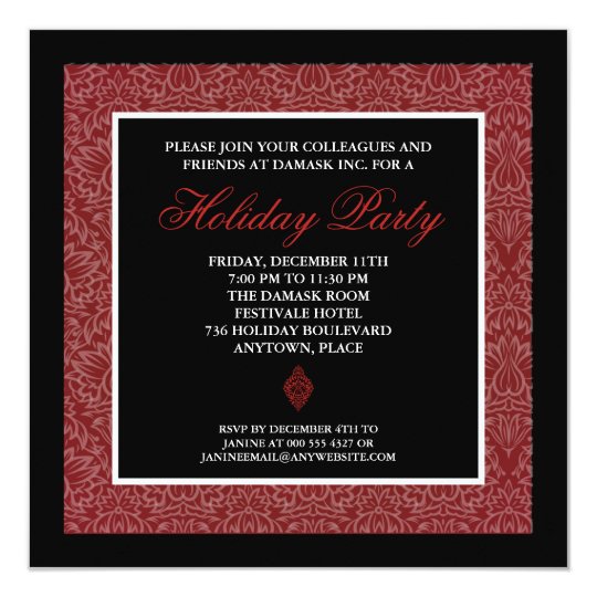 Classic Red Damask Corporate Holiday Party Invitation | Zazzle.com