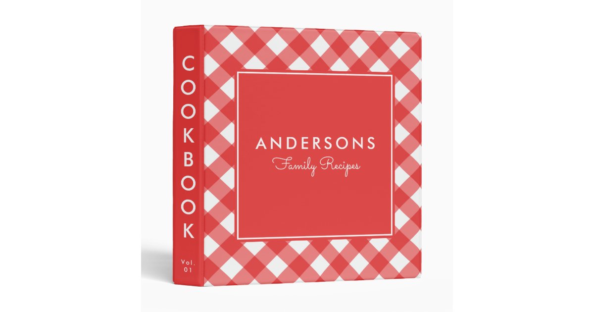 Classic Red Gingham Recipe Cookbook 3 Ring Binder | Zazzle