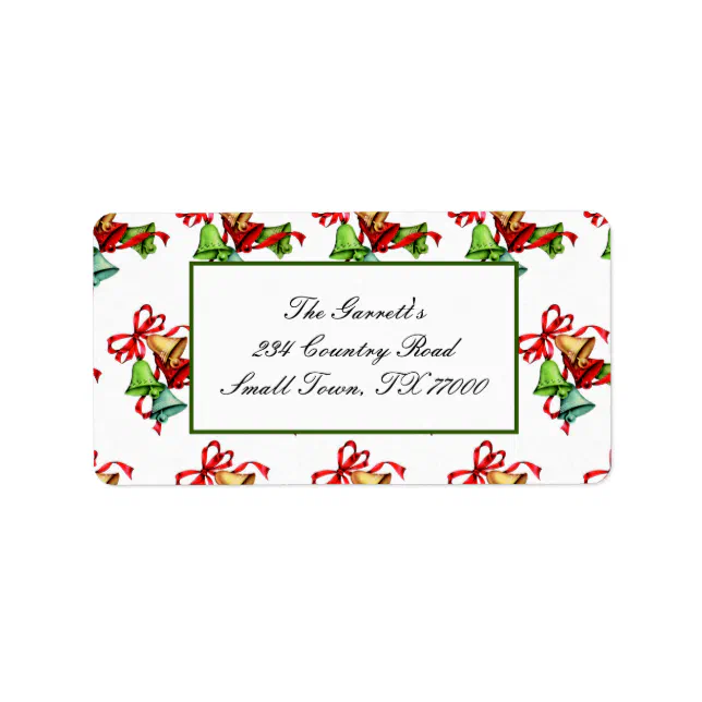 Classic Red Green Gold Bells Christmas Address Label | Zazzle