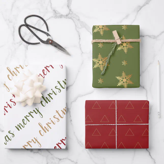 Classic Red Green Gold Merry Christmas Wrapping Paper Sheets | Zazzle