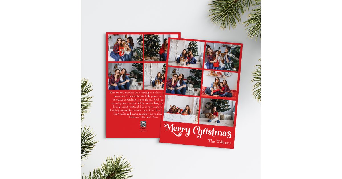 Classic Red Merry Christmas Vertical Ten Photo Holiday Card | Zazzle