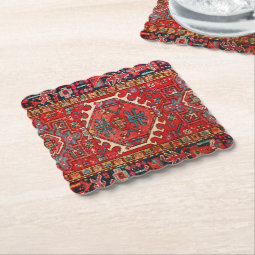 Classic Red Persian Oriental Rug Paper Coaster | Zazzle
