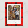 Classic Red Plaid Frame Photo Christmas Holiday Postcard | Zazzle
