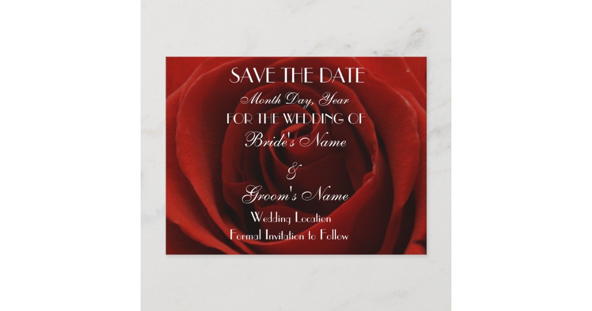 Classic Red Rose Save the Date Wedding Postcard | Zazzle