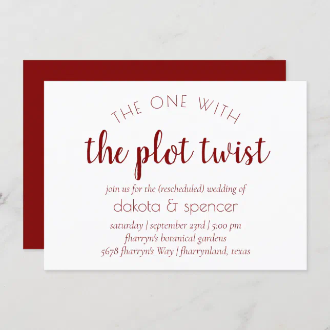 Classic Red Script | One with Wedding Plot Twist Invitation | Zazzle