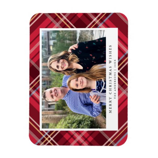 Classic Red Tartan Plaid Frame | Holiday Photo Magnet | Zazzle