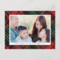 Classic Red Tartan Plaid Frame Holiday Photo Postcard | Zazzle