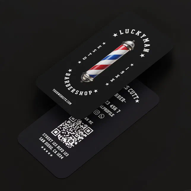 Classic Red White Blue Barber Pole Barbershop Business Card | Zazzle