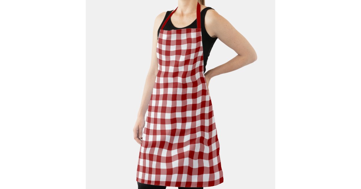 Classic Red White Gingham Check Pattern Apron | Zazzle