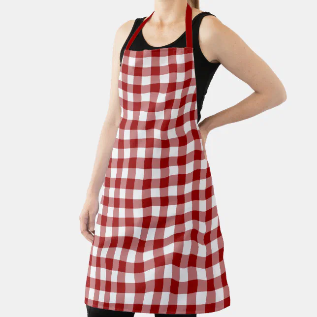 Classic Red White Gingham Check Pattern Apron | Zazzle