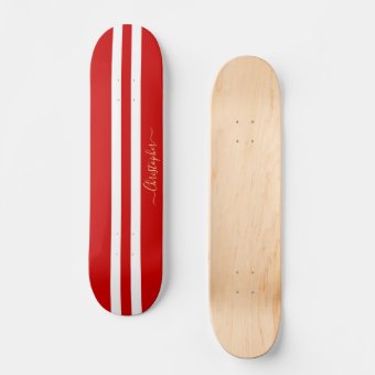 Classic Red White Gold Monogram Racing Stripes Skateboard | Zazzle