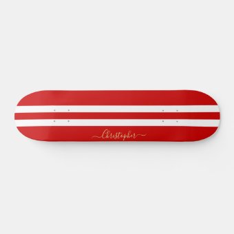 Classic Red White Gold Monogram Racing Stripes Skateboard | Zazzle