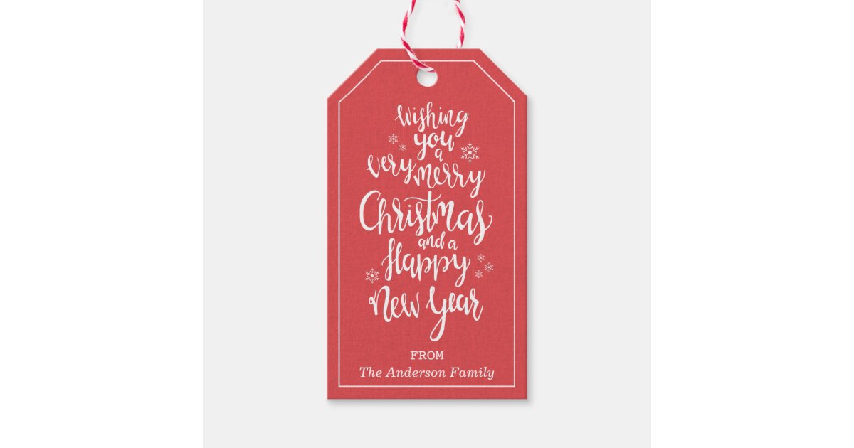 Classic Red White Merry Christmas Happy New Year Gift Tags | Zazzle