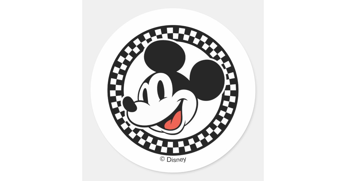 Classic Retro Mickey Mouse Checkered Classic Round Sticker | Zazzle