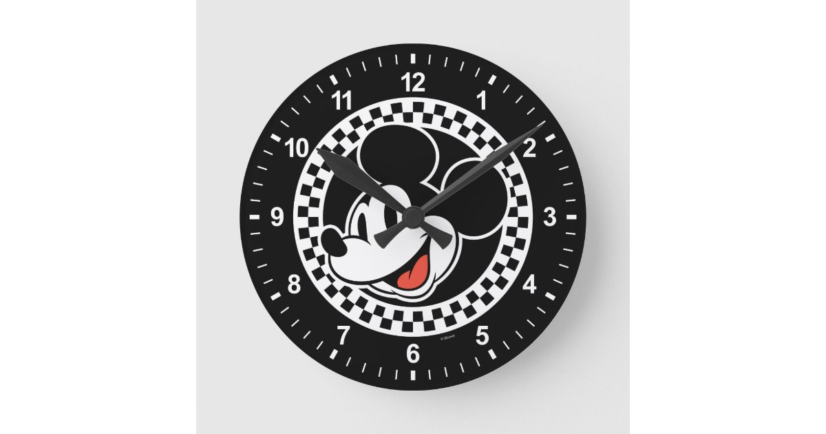 Classic Retro Mickey Mouse Checkered Round Clock | Zazzle