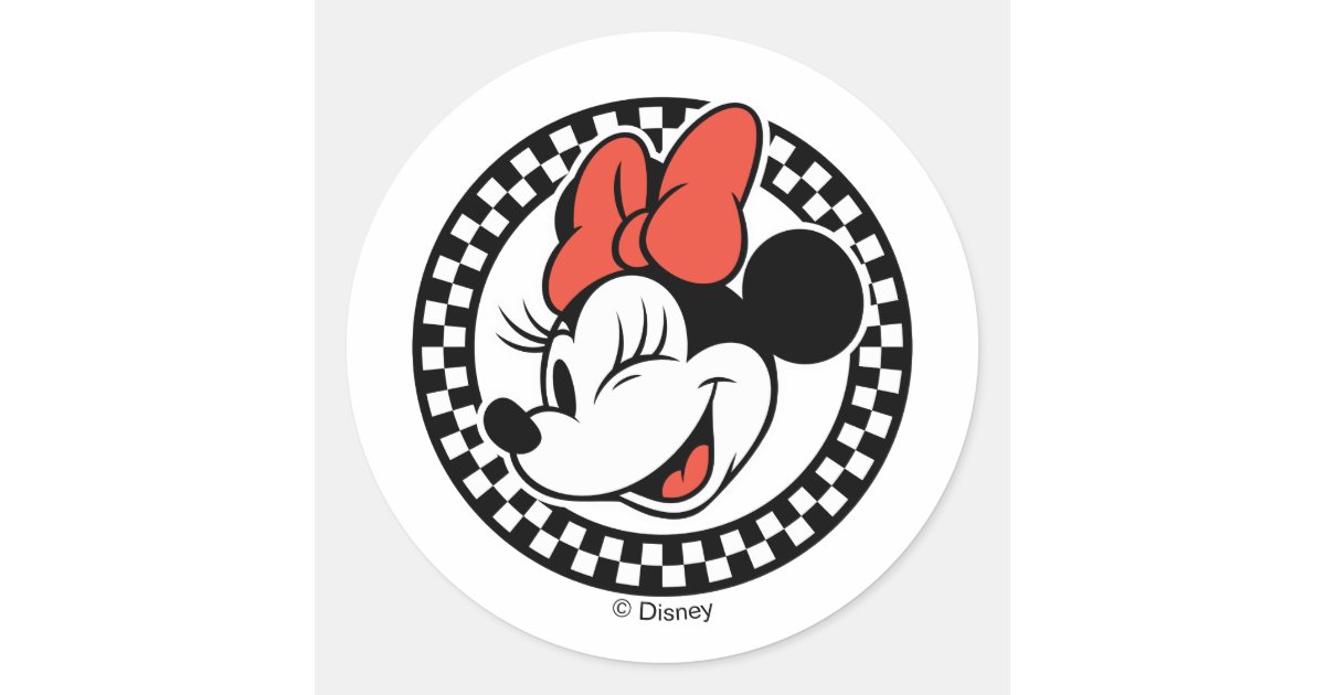Classic Retro Minnie Mouse Checkered Classic Round Sticker | Zazzle