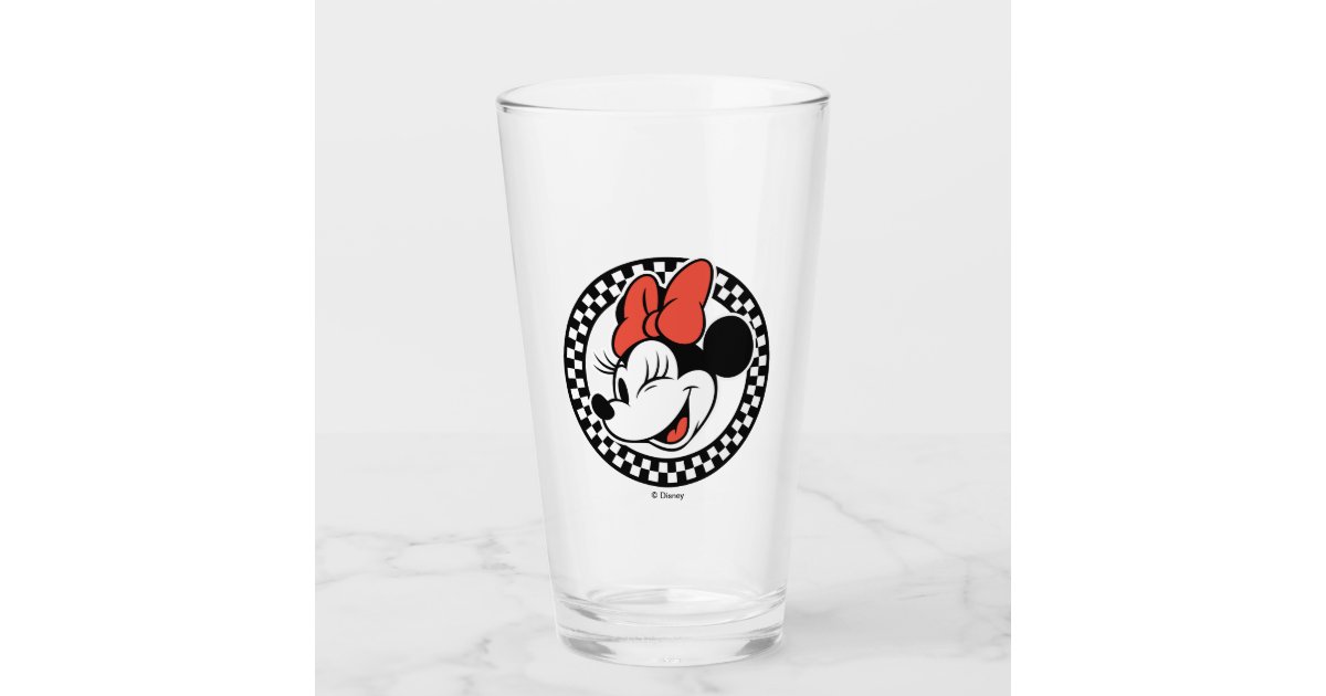 Classic Retro Minnie Mouse Checkered Glass | Zazzle