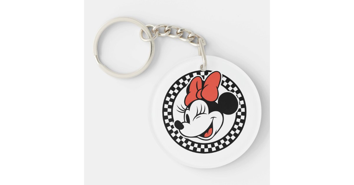 Classic Retro Minnie Mouse Checkered Keychain | Zazzle