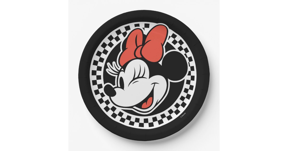 Classic Retro Minnie Mouse Checkered Paper Plates | Zazzle