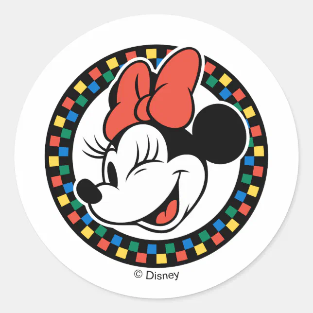 Classic Retro Minnie Mouse Colored Checkered Classic Round Sticker | Zazzle