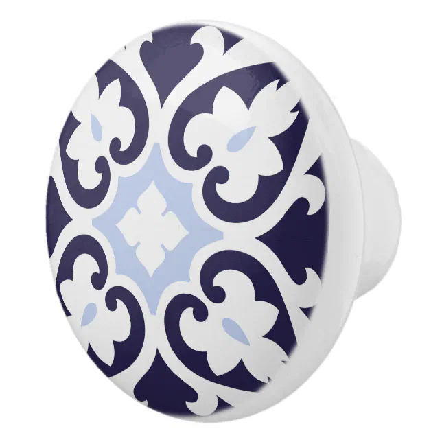 Classic retro Portuguese Mediterranean navy blue Ceramic Knob | Zazzle