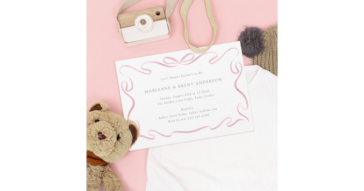 Classic Ribbon Pink Baby Shower Invitation | Zazzle
