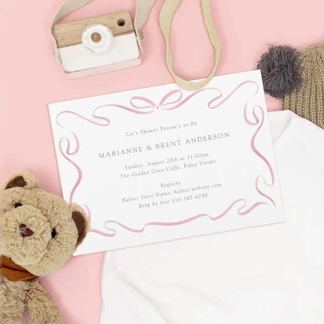 Classic Ribbon Pink Baby Shower Invitation | Zazzle