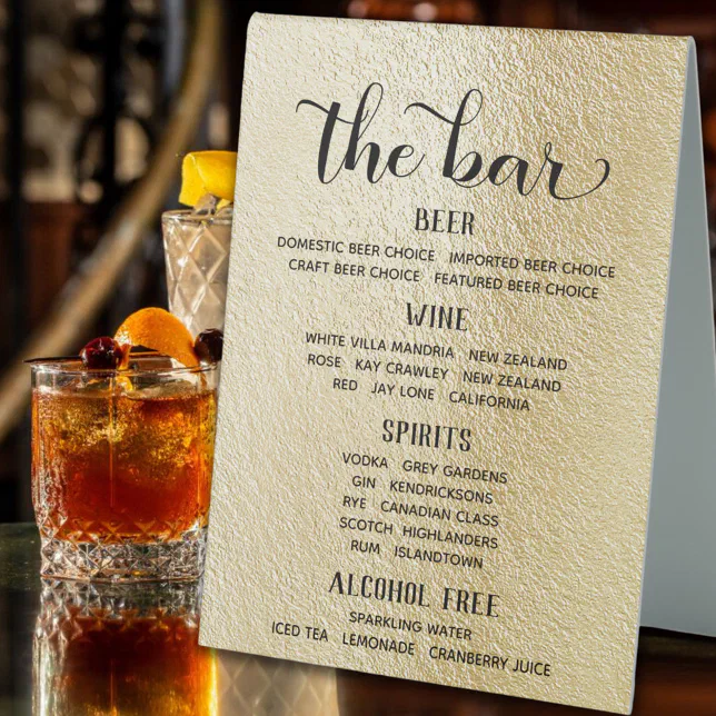 Classic Rippled Gold Bar Menu Standing Sign | Zazzle