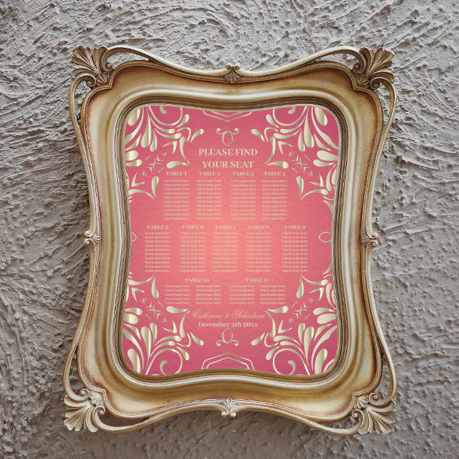Classic Romantic Gold Pink Wedding Seating Chart | Zazzle