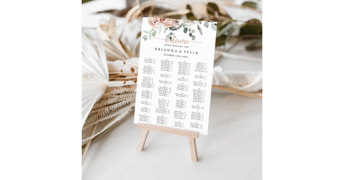 Classic Rose Floral Alphabetical Seating Chart | Zazzle