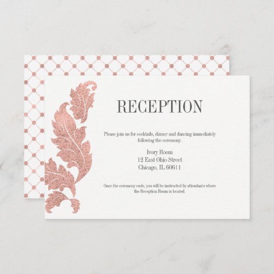 Classic Rose Gold Crest Wedding Reception Card | Zazzle.com