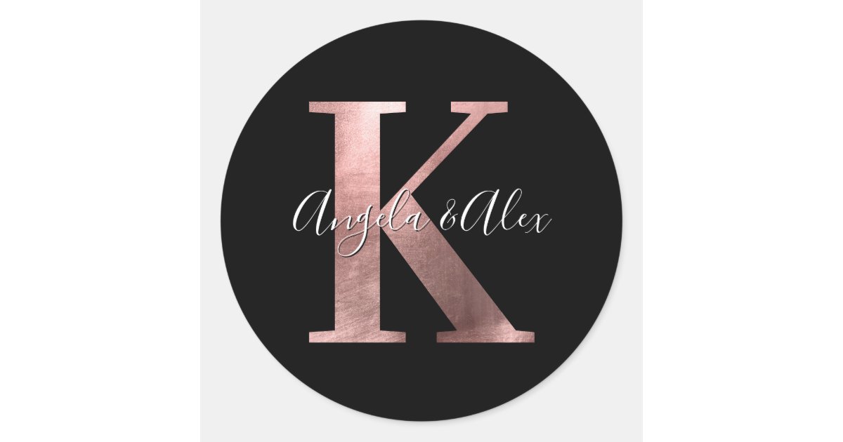 Classic Rose Gold Foil Wedding Monogram K Black Classic Round Sticker ...